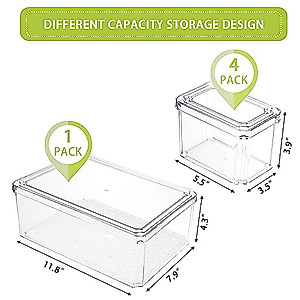 Moretoes Fridge Organizer, 5pcs, Clear Refrigerator Organizer with Lid, Bins Set, Stackable, BPA-Free, Fruit Storage Containers, Plastic Pantry Organizer and Storage