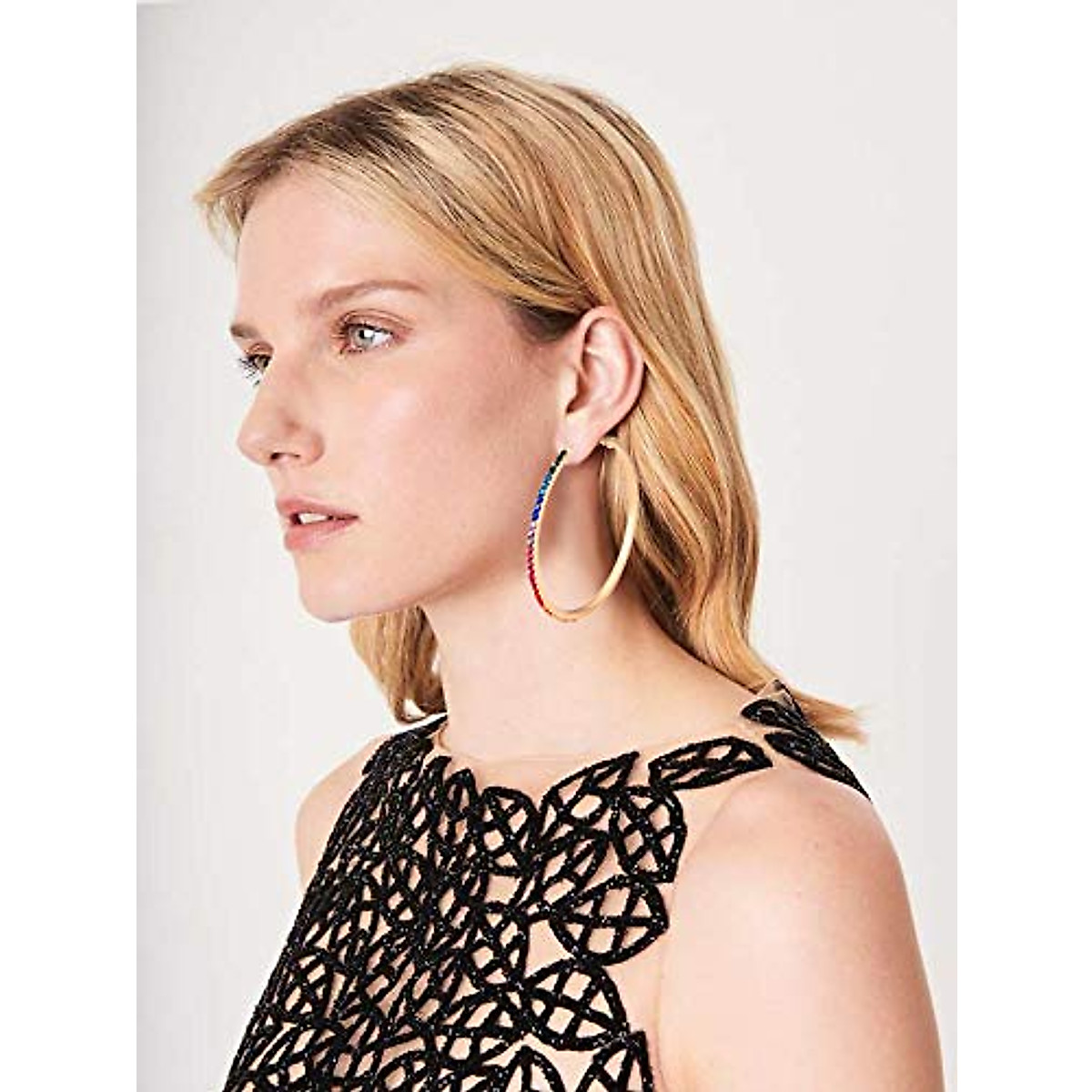 Crystal Hoop Earrings for Women Large Dazzling Rainbow Rhinestone Circle Fashion Earrings Sensitive Ears Pierced Earrings (Gold Rainbow)