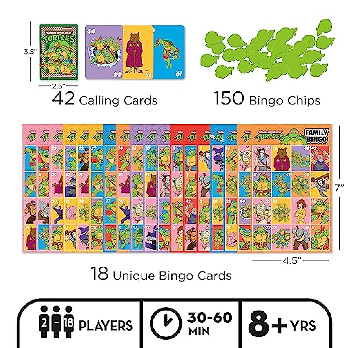 AQUARIUS Teenage Mutant Ninja Turtles Bingo Game - Fun Family Party Game for Kids, Teens and Adults - Entertaining Family Game Night Gift - Officially Licensed TMNT Merchandise - Ages 6 and Up