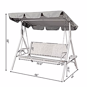GOLDSUN 3 Person Outdoor Weather Resistant Patio Glider Swing Hammock Chair w/Utility Tray & Sunshade Canopy for Patio, Garden, Deck, or Pool, Gray