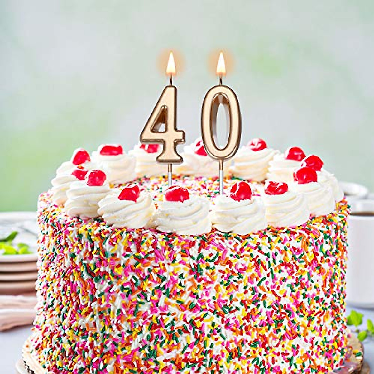 40th Birthday Candles Cake Number Candles Happy Birthday Cake Candles Topper Decoration for Birthday Wedding Anniversary Celebration Favor, Champagne Gold