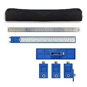 BAYTORY Upgrade Cabinet Hardware Jig Punch Drill Guide Locator for Installation of Drawer Pull Handle Knob, Wood Door Adjustable Drilling Doweling Template Tool with Storage Bag (Plastic Blue)