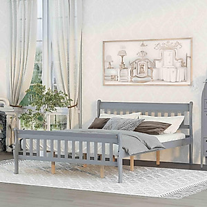 RIDFY Queen Platform Bed Frame with Headboard & Footboard, Wood Sleigh Bed Frame with Slats Support, No Box Spring Needed, Noise Free, Easy Assembly (Gray)