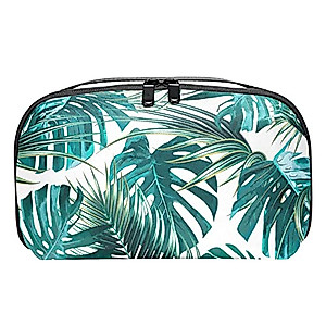 Travel Cord Organizer, Tech Organizer, Electronics Organizer, Cable Organizer Bag, Green Tropical Plants Modern Vintage