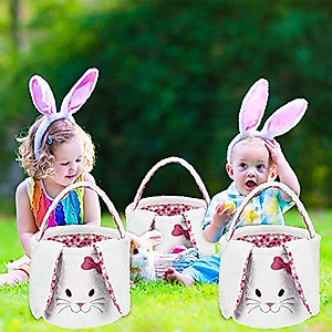 Easter Eggs Basket, Fluffy Bunny Baskets Cute Plush Rabit Basket with Foldable Bunny Ears, Easter Egg Hunts Easter Theme Party Supplies for Boys Girls (Pink)