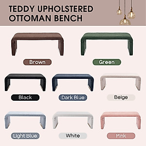 NIOIIKIT 43.3'' Ottoman Bench with Boucle Fabric, Faux Fur End of Bed Bench with Golden Metal Legs, Upholstered Entryway Bench for Living Room, Bedroom, Entryway (Brown)