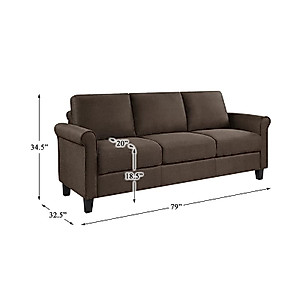 Lexicon Kenmare Fabric Upholstered Sofa with roll arms in Chocolate Color