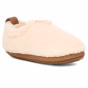 UGG Unisex-Child Plushy Slipper, Natural/Chestnut, 3 Little Kid