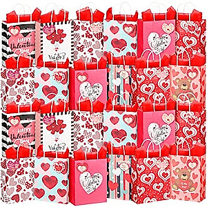 Crtiin 192 Pcs Valentine's Day Paper Gift Bags with Handle Set with Tissue Paper and Stickers Bulk Treats Gift Wrap Bags for Valentines Wedding Party Favor Gift Wrapping Supply, 8.7 x 6.7 x 3.1 Inch