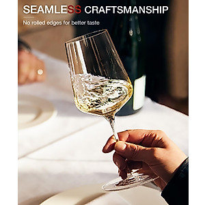 LUNA & MANTHA Wine Glasses Set of 4, 15 oz Hand Blown Crystal Red Wine Glasses, White Modern Wine Glasses with Stem, Ideal Gift for wine Set, Toasting at Weddings or Birthdays