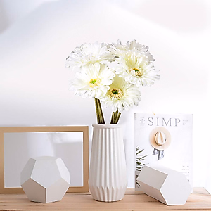 Flovewer 17 Inch Tall 7 Pcs Gerber Daisy Artificial Flower Bouquet Fake Silk Flowers for Handwork Wedding Party Home Garden Decoration(White)
