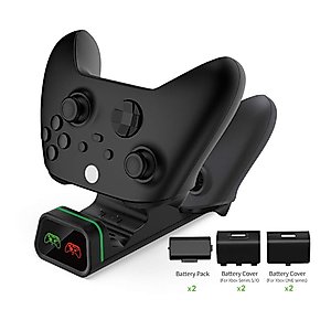 GAMFAMI Controller Charging Station for Xbox One, Controller Charger with 2 x 800mAh Rechargeable Battery Packs Compatible for Xbox One/One X/One S/Xbox One Elite Wireless Controllers…