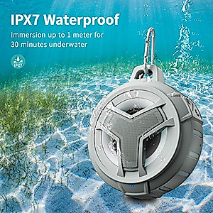 EBODA Shower Bluetooth Speaker, IPX7 Waterproof Portable Floating Speaker with Loud HD Sound, True Wireless Stereo Speaker with LED Light, 24H Play for Shower Pool Beach, Gifts for Men, Women - Gray