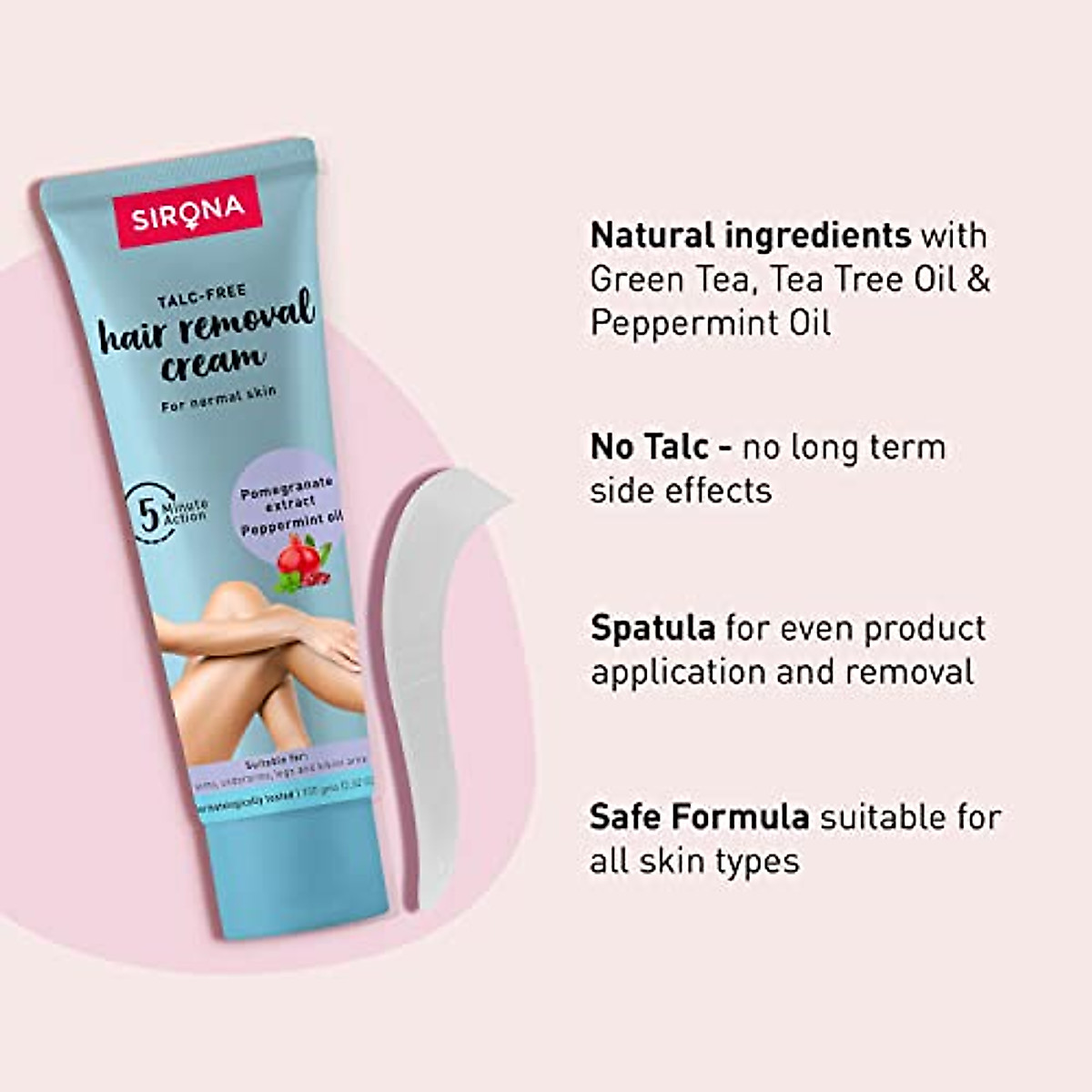 Sirona Hair Removal Cream for Women - 3.38 Fl Oz | with No Talc, No Harmful Chemicals | Ideal for Bikini Line,Underarm, Legs | Dermatologically Tested