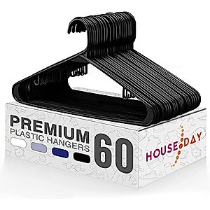 HOUSE DAY Black Plastic Hangers 60 Pack, Durable Clothes Hanger with Hooks, Space Saving Hangers are Perfect for Use in Any Closet, Light-Weight Clothes Hangers Plastic for Everyday Use