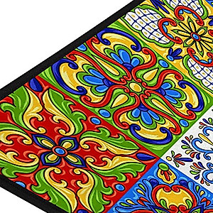Kuizee Kitchen Rug Kitchen Mat Mexican Talavera Block Ethnic Folk Ornament Majolica Colorful Bathroom Rug Hallway Entry Rugs Non Slip Soft Water Absorbent 39×20 Inch