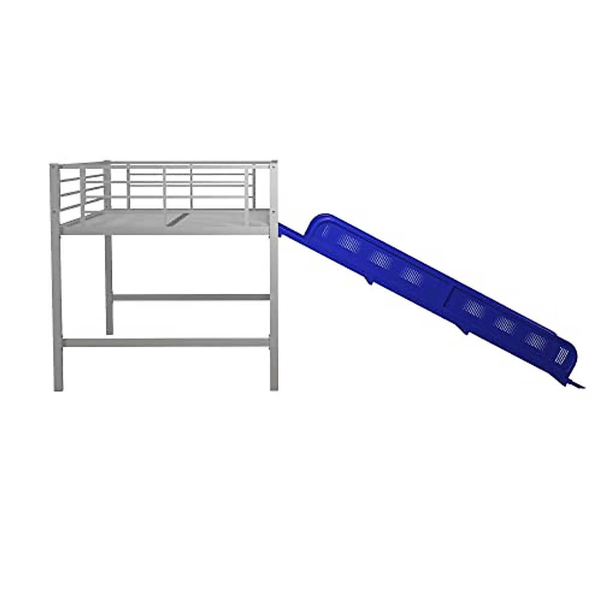 DHP Junior Twin Metal Loft Bed with Slide, Multifunctional Design, Silver with Blue Slide