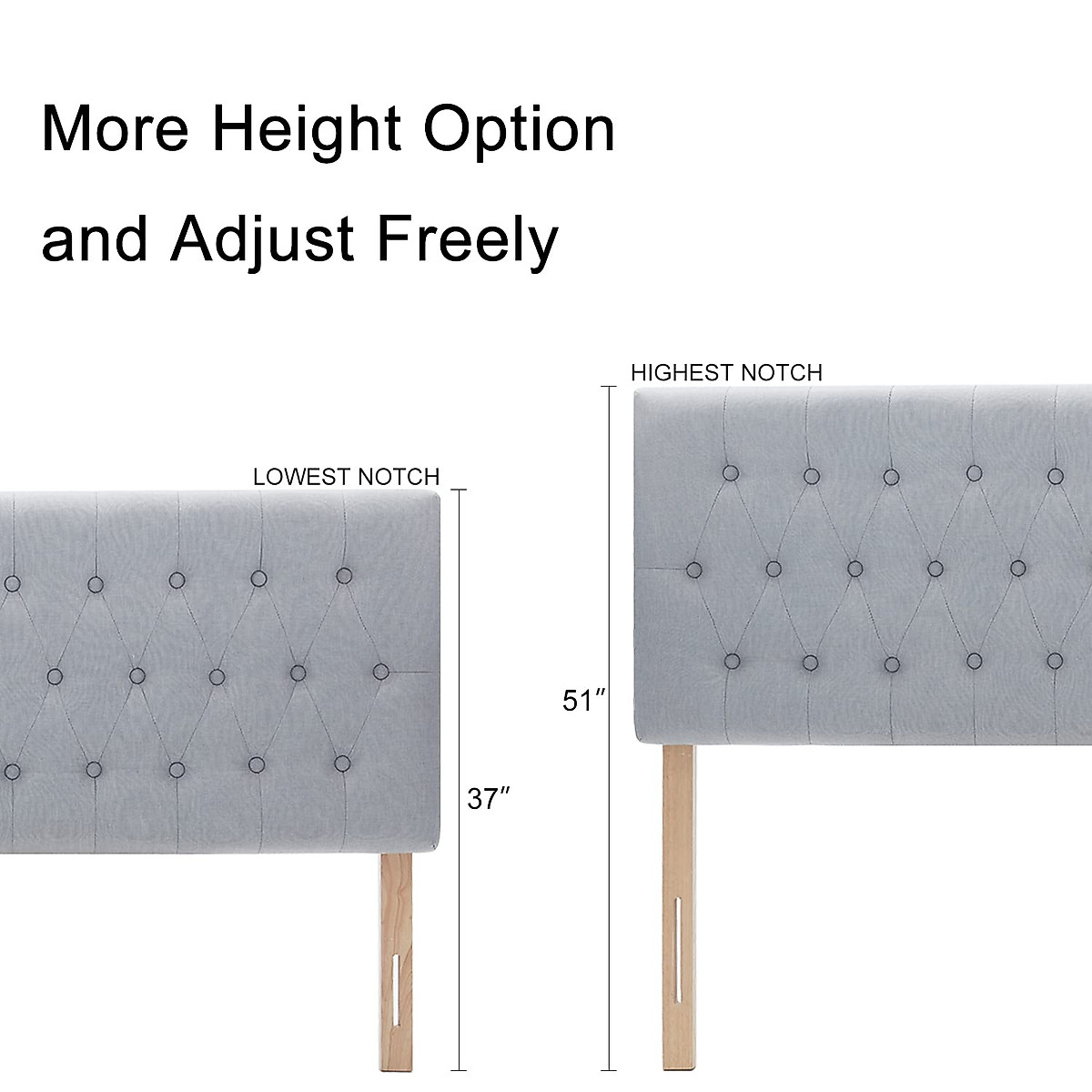 Kingfun Headboards for King Size Bed in Modern Button Design, Premium Linen Fabric Upholstered Tufted Bed Headboard, Adjustable Solid Wood Head Board, Grey