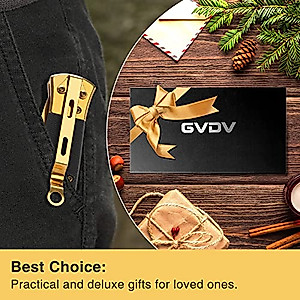 GVDV Folding Pocket Knife with G10 Handle, 7Cr17 Stainless Steel EDC Knife with Safety Liner-Lock, Camping Hunting Fishing Knife for Men Women, Gold