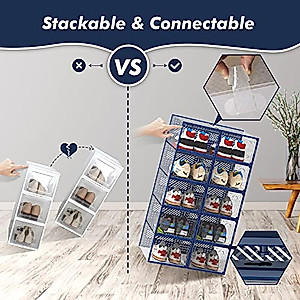 GONAT Large Shoe Organizers, Clear Shoe Boxes Stackable, Good Replacement For Shoe Rack, Under Bed, Blue.