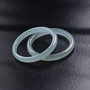 BJIMIDTI Natural Jade Rings for Women (Size 7)- Light Green Jade Rings 100% Real Stone Skinny Jade Band Ring Simple Gemstone Ring Jewelry Gift