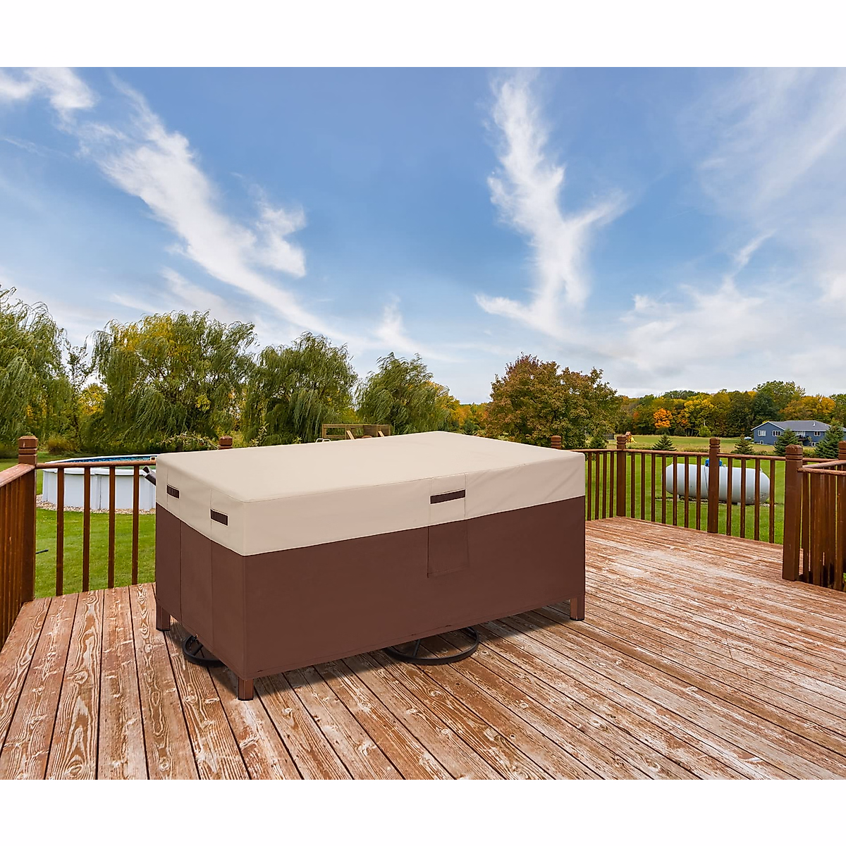 ELEXTYLE 75''L x 46''W x 28''H Rectangle Outdoor Table and Chairs Waterproof Patio Cover Rectangular 600D Oxford Heavy Duty Outside Lawn Dining Table Set Cover for Winter Snowproof UV-Resistant