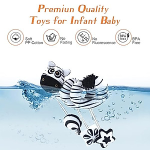 vocheer High Contrast Baby Toys for Newborn, Black and White Hanging Toy Car seat Crib Move, Animal Circle Plush Stroller Toy, Squeak Travel Activity Wind Chimes 0-6 Months (Zebra)