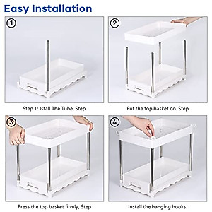 HEOMU Under Sliding Cabinet Basket Organizer, 2 Tier Bathroom Basket Organizer Under Sink Shelf Basket for Kitchen(White)