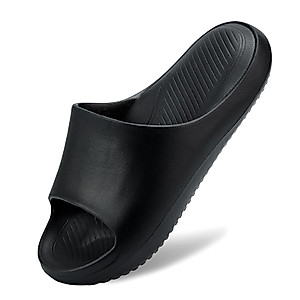 ANLUKE Pillow Slippers for Women and Men Comfortable Cloud Slides for Indoor and Outdoor Home Cushioned Thick Sole Soft Rebound Black 38/39