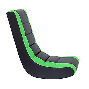 The Crew Furniture Classic Video Rocker Floor Gaming Chair, Kids and Teens, Racing Stripe PU Faux Leather & Polyester Mesh, Black/Green