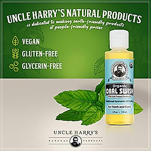 Uncle Harry's Oral Swish for Ayurvedic Oil Pulling | Sesame Oil, Oregano, & Clove | Whitening Mouthwash Treatment for Healthy Teeth & Gums (4 oz)
