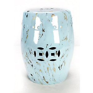 AA Importing 59869-BL Ceramic Garden Stool Light Blue with Gold Accents