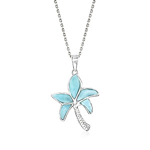 Ross-Simons Larimar Palm Tree Pendant Necklace in Sterling Silver. 18 inches