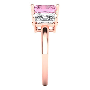 Clara Pucci 3.97ct Emerald Cut 3 Stone Solitaire with Accent Pink Diamond designer Modern Statement Ring Solid 14k Rose Gold