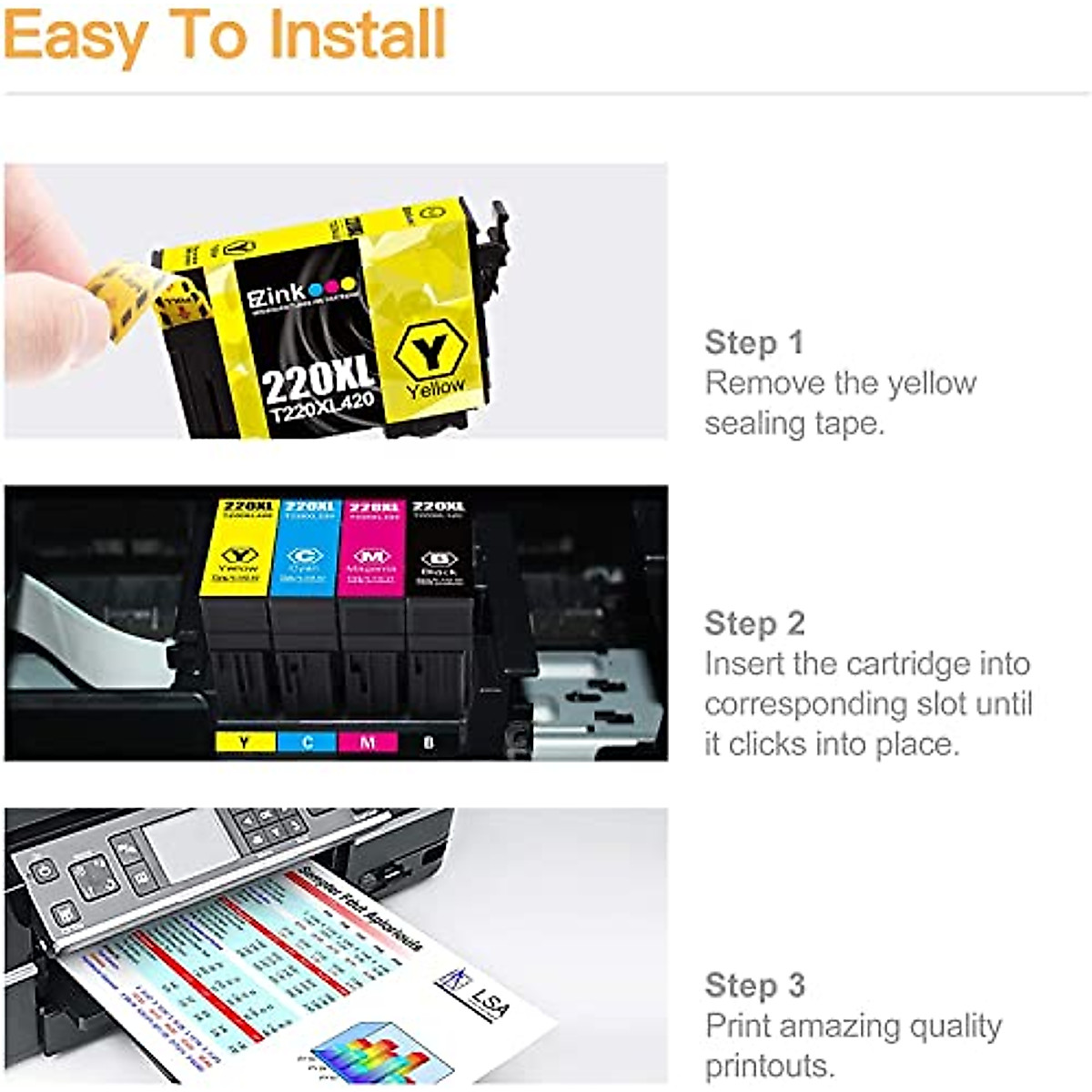 E-Z Ink (TM) Remanufactured Ink Cartridge Replacement for Epson 220 XL 220XL T220XL to use with WF-2760 WF-2750 WF-2630 WF-2650 WF-2660 XP-320 XP-420 XP-424(4 Black, 2 Cyan, 2 Magenta, 2 Yellow)10Pack