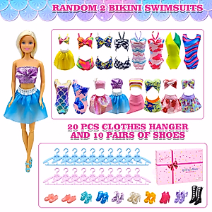 Style Shine 50 Pack Doll Clothes and Accessories, 4 Wedding Gowns 2 Evening Dresses 6 Fashion Dresses 6 Set Casual Outfits Top and Pant 2 Swimsuit Bikini, 20 Hanger 10 Shoe Toys for Girl Birthday Gift