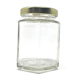 6 oz Hexagon Glass Jar with Gold Metal Lid by Richards Packaging 12-pack