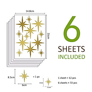 Gold Star Wall Decals Stickers for Adult Bedroom Girls Kids Room Decor,Gold Retro Stars Burst Wall Decals Peel and Stick Decor 72 PCS