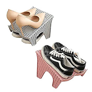 MACIMO Shoe Hanger Footwear Support Rack Space Saving Double Layer Plastic Space Saver Holder (Color : B)