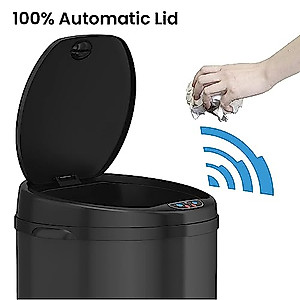 iTouchless 13 Gallon Automatic Trash Can with Odor Control System – Black Round Kitchen Sensor Garbage Bin for Kitchen or Office