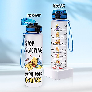 GEPOSTORE 32 Oz Water Track Bottle, Stop Slacking Drink Your Water Water Bottle With Time Marker, Bear Motivational Insulated Water Bottle, Gifts For Family Friend