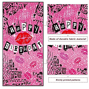 Hot Rose Pink Lip Happy Birthday Banner Backdrop Background Burn Book Theme Decor for Bridal Shower Wedding Night Out Hen Movie Party Bachelorette Party Girls Woman Birthday Party Favors Decorations