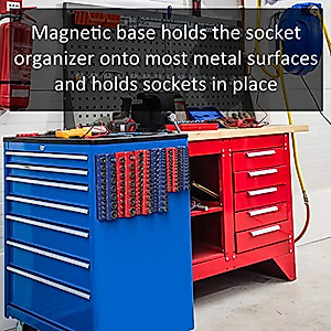 Olsa Tools Magnetic Socket Organizer | 3 Piece Socket Holder Kit | 1/2-inch, 3/8-inch, 1/4-inch Drive | Metric Blue | Holds 75 Sockets | Professional-Grade