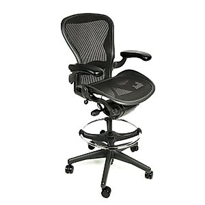 Herman Miller Aeron Drafting Stool Size B with After Market Drafting Ring, Aluminum