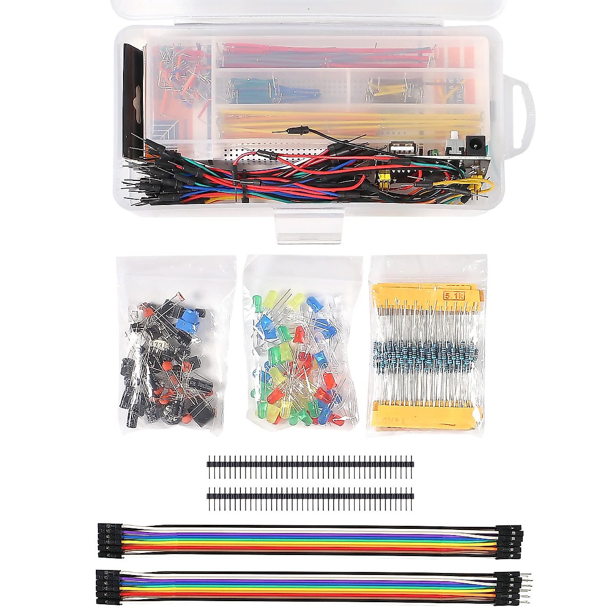 Diitao Electronic Breadboard Component,Electronic Fun Kit with 830 Tie Point Breadboard,Bundle,Power Supply,Jumper Wires,Resistors,LED for Arduino for Raspberry Pi