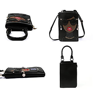 KUANG! Women Novelty Lady Face Shoulder Bags Funky PU Leather Top Handle Satchel Handbags Clutch Purse for Women