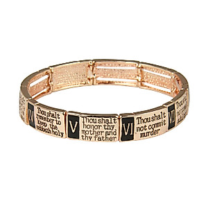 4030040 Ten Commandments 10 Stretch Bracelet Christian Scripture Religious Rose Gold Tone