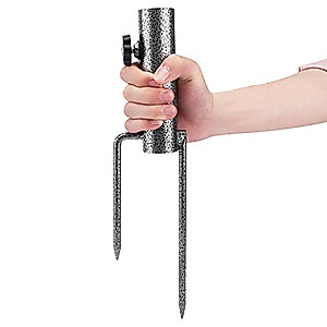 Denpetec Adjustable Portable Umbrella Base, 35cm Length Heavy Duty Ground Insert Steel Coating Umbrella Stand Base for 28-32mm Pole Umbrella Outdoor Park Patio Beach Ground