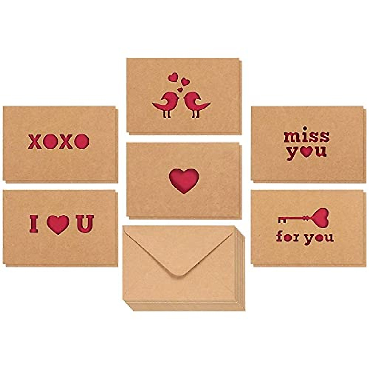 Romantic Die Cut Greeting Cards with Envelopes for Valentine's, Anniversaries (4 x 6 In, 12 Pack)