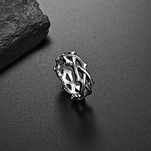WOYNJI Stainless Steel Tree Vine Branch Crown of Thorn Lucky Ring for Men and Women Silver Size 6